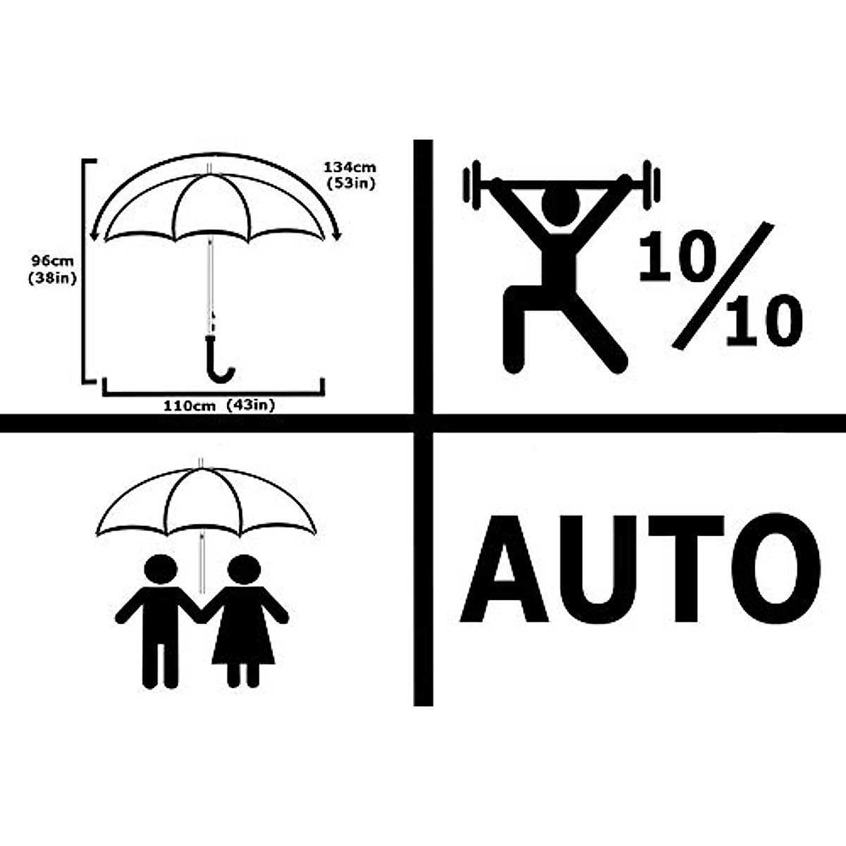 COLLAR AND CUFFS LONDON - Windproof EXTRA STRONG - StormDefender City Umbrella - Vented Double Canopy - Auto - Reinforced Frame with Fiberglass - Solid Wood Hook Handle - Black