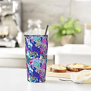 20oz Tumbler Leopard Hippo Peacock Double Wall Vacuum Insulated Coffee Mug with Lid and Metal Straw Brush Reusable Stainless Steel Water Bottle Travel Cup Gifts for Car Ice Drinks Hot Beverage