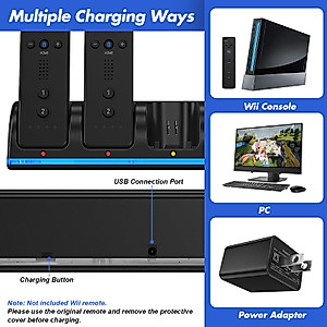 Remote Controller Charger for Wii/Wii U With 4 Pack 2800mAh Rechargeable Battery Pack, 4 Port Charging Station for Controller, Remotes Not Included