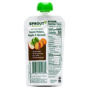 Sprout Organic Baby Food, Stage 2 Pouches, Sweet Potato Apple and Spinach, 3.5 Oz Purees (Pack of 12)