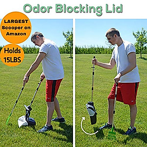 Hygena Scoop Pooper Scooper XL Large Odor Blocking Swivel Bin & Long Handle Stainless Steel Poles Rake Large Bag for Clean Pet Waste Removal
