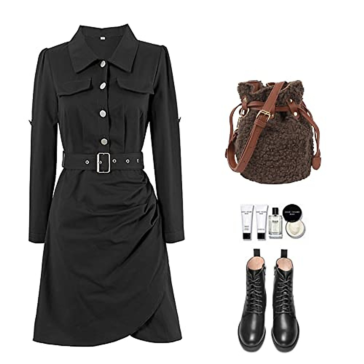 Aisi Women Girls Faux Fur Shoulder Bag Barrel Shape Drawstring Satchel Purse Faux Lamb Wool Crossbody Bag