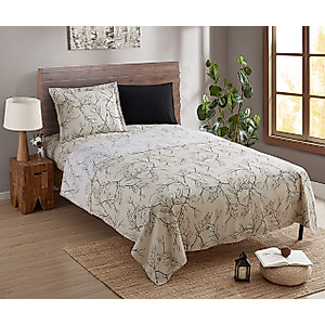 Nestl Printed Twin Sheet Set - 4 Piece Soft Deep Pocket Bed Sheets - 1 Fitted Sheet, 1 Flat Sheet, 1 Pillowcase and 1 Pillow Sham - Shrinkage and Fade Resistant (Twin, Branches)