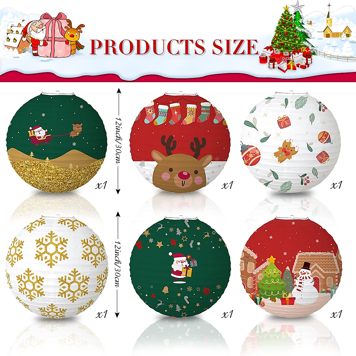 YIOTJUNL Christmas Decorations Party Paper Lanterns Set,Red and Green Pom Poms Christmas Decorations,Merry Christsmas Banner for Christmas Party Decor…