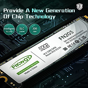 Fikwot FN203 M.2 SATA SSD - SLC Cache 3D NAND TLC SATA III 6Gb/s M.2 2280 NGFF Internal Solid State Drive, Up to 550MB/s, Compatible with Ultrabooks, Tablet Computers and Mini PCs (512GB)