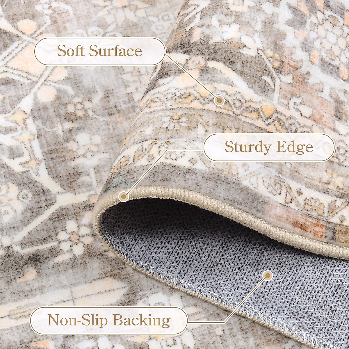 Washable Area Rug 8x10, Neutral Boho Rugs for Living Room Rugs 8x10 Non Slip Farmhouse Modern Bedroom Carpet Stain Resistant Aesthetic Print Accent Floor Rug for Dining Guest Office - Beige