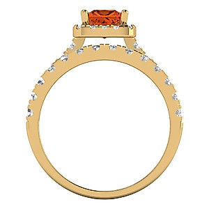 Clara Pucci 1.7 ct Princess Cut Halo Solitaire Simulated Ruby Designer Art Deco Statement Wedding Ring Band Set 18K Yellow Gold 3.5