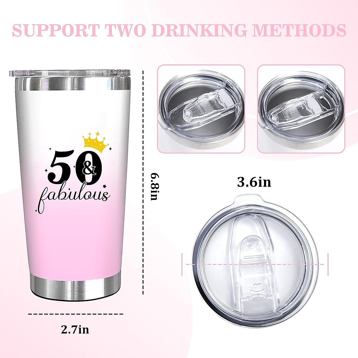 Unipinkart 50th Birthday Gifts for Women 20OZ Stainless Steel Tumbler,1975 50 Year Old Birthday Gifts for Her, 50th Birthday Decorations for Woman, Cool Birthday Gift for Women Turning 50