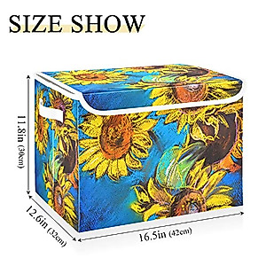 innewgogo Sunflowers Storage Bins with Lids for Organizing Foldable Storage Box With Lid with Handles Oxford Cloth Storage Cube Box for Home