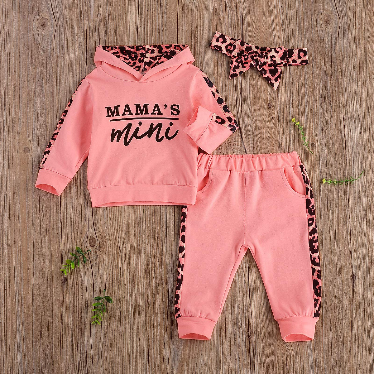 Covvoliy Toddler Baby Girl Fall Winter Clothes Leopard Printed Hoodie Sweatshirt and Pants 2PCS Sweatsuit Outfit (Pink A, 18-24 Months)