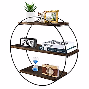 Befayoo Floating Shelves for Wall, Rustic Wood Geometric Style Decor Shelf for Bathroom Bedroom Living Room Kitchen Office (Round, Retro Brown)