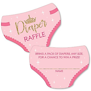 Big Dot of Happiness Little Princess Crown - Diaper Shaped Raffle Ticket Inserts - Pink and Gold Princess Baby Shower Activities - Diaper Raffle Game - Set of 24