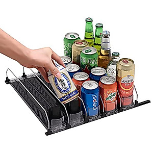 Drink Organizer for Fridge, 5 Rows Large Capacity Pop Cans Beer Bottle Spring Push Rod Wheel Design Slide Rail Organizer Stacking Cans Dispensers for Fridge and Kitchen