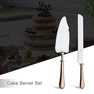 OTW PAVILION Wedding Cake Knife and Server Set,Rose Gold 18/10 Stainless Steel 2 Piece Dessert Set Pie Server Cake Cutter Knife for Birthday,Anniversary,Holiday,Baby Shower,Party