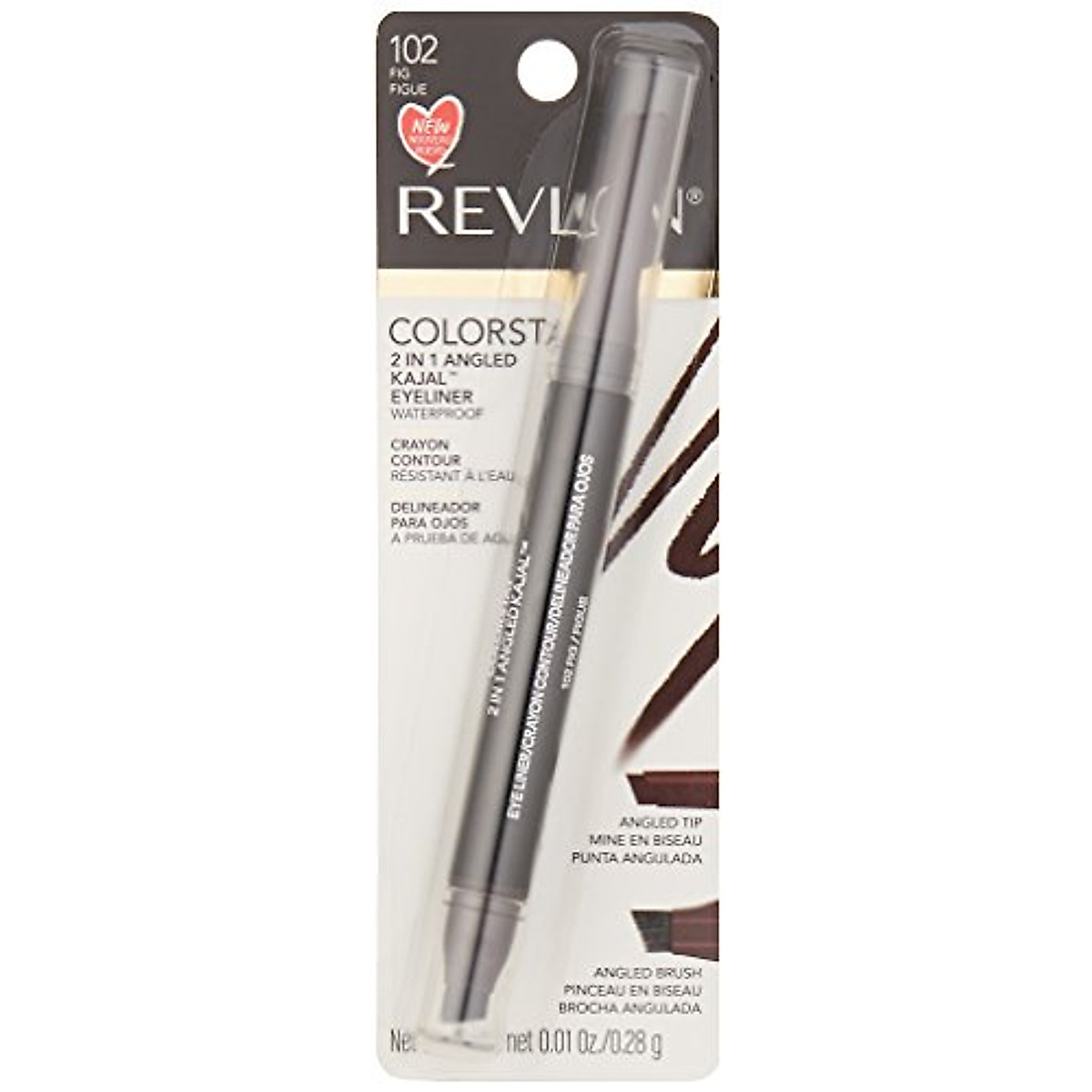 Revlon ColorStay 2-in-1 Angled Kajal Eyeliner, Waterproof Eye Makeup with Smudge Brush for Smokey Eyes, Fig (102), 0.01 oz
