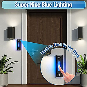 LED Lighted Doorbell Button Wired, Door Bell Ringer Push Buttons Replacement Wall Mount Door Chime Opener Switch, Black Doorbell Cover with Soft Blue Light