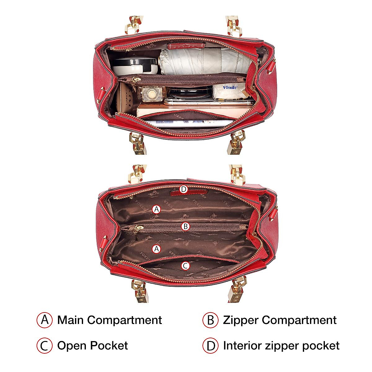 FOXER Leather Satchel Handbags for Women, Cow Leather Medium Size Ladies Top-handle Bags with Adjustable Shoulder Strap Womens Fashion Crossbody Bags Womens Casual Purses and Handbags (Red)