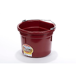 Little Giant® Flat Back Plastic Animal Feed Bucket | Animal Feed Bucket with Metal Handle | Horse Feed & Water Bucket | 8 Quarts | Burgundy