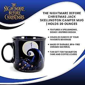 The Nightmare Before Christmas Jack Skellington On Spiral Hill Ceramic Camper Mug | Themed Casual Drinkware For Coffee, Tea, Hot Cocoa | Holds 20 Ounces