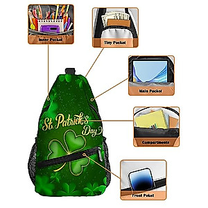 Sling Backpack, St. Patrick's Day Lucky Shamrock Green Waterproof Lightweight Small Sling Bag, Travel Chest Bag Crossbody Shoulder Bag Hiking Daypack for Women Men