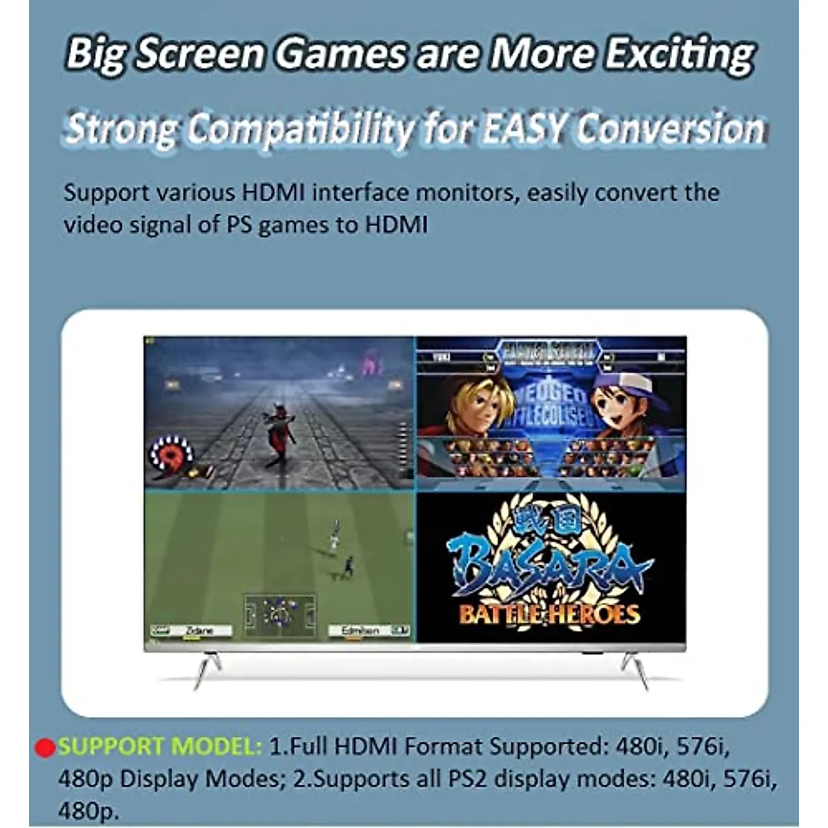 PS2 to HDMI Converter Adapter, Video Converter PS2 to HDMI Converter with 3.5mm Audio Output for HDTV HDMI Monitor Supports All PS2 Display Modes