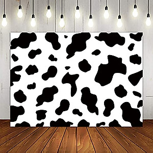 Art Studio 7x5FT Soft Fabric Cow Party Photography Backdrops Black and White Cows Farm Happy Birthday Photo Background Kids Baby Shower Banner Cake Table Decoration Studio Props
