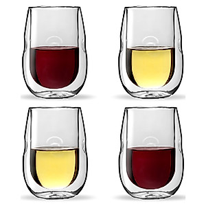 Moderna Artisan Series Double Wall Insulated Wine Glasses - Set of 4 Wine and Beverage Glasses