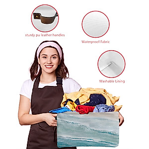 DecorLovee Summer Beach Storage Basket Waterproof Cube Storage Bin Organizer with Handles, Ocean Nautical Coastal Seaside Aqua Beige Collapsible Storage Cubes Bins for Clothes Books 15"x11"x9.5" 1 Pcs