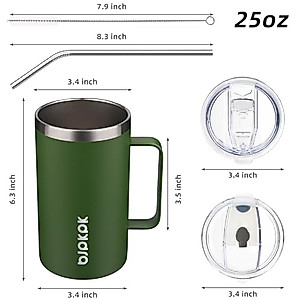 BJPKPK Insulated Coffee Mug with 2 Lids, 25oz Stainless Steel Insulated Tumbler with Handle, Double Wall Vacuum Coffee Cup, BPA Free Leak Proof Thermos for Travel & Home, Forest Green
