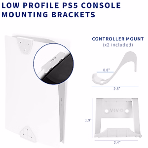 VIVO 2-in-1 Wall and Under Desk Mount Bracket Designed for PS5 and PS5 Slim Gaming Console, PlayStation 5 Standard and Digital Edition, Vertical Wall Display, 2 Controller Mounts, White, MOUNT-PS5CW