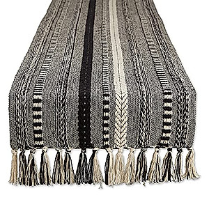 DII Farmhouse Braided Stripe Table Runner Collection, 15x108 (15x113, Fringe Included), Black