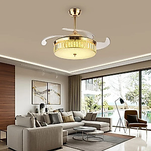 MORE CHANGE Crystal Ceiling Fan with 4 Retractable Blade, Chandelier Ceiling Fan with Lights and Remote, Chandelier ceiling fan for Living Room/Bedroom (36 inch Rose Gold)