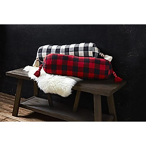 Mud Pie Buffalo Bolster Pillow, 8" x 24", Red 95 Count