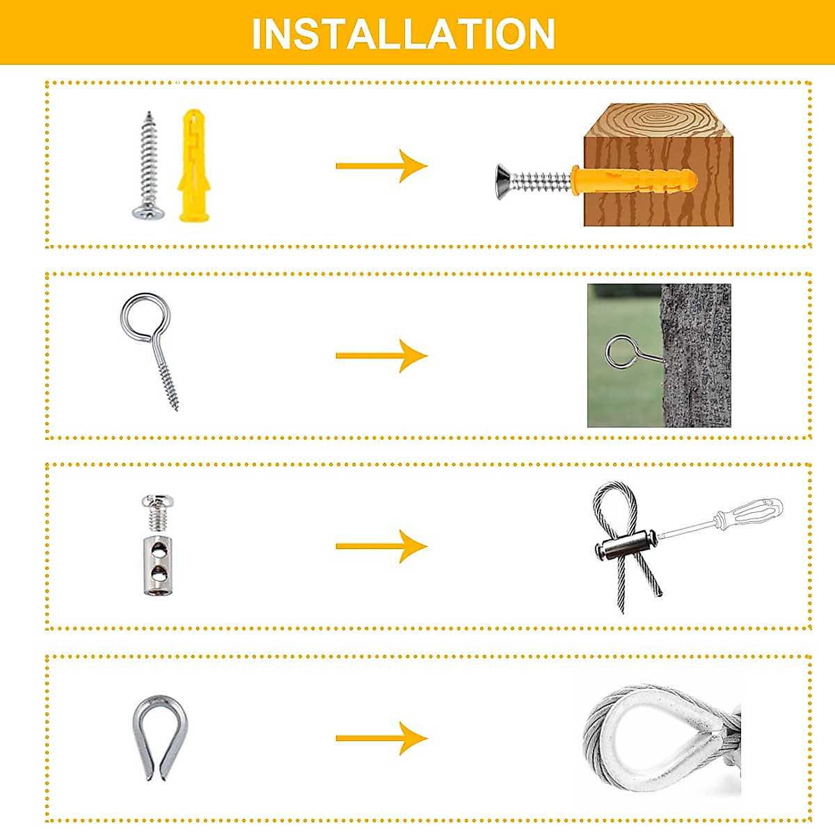 BraKaTi String Lights Hanging Kit with 120FT Coated 304 Stainless Steel Cable,String Light Suspension Kit,Guide Wire Included Turnbuckles and Hooks for Patio,Garden,Outdoor Lights, Silver (BZ0004-4)