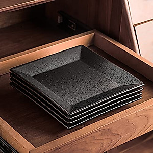 vicrays Ceramic Square Dinner Plates Set 8 inch Porcelain Serving Plates for Salad Dessert Appetizer Bread - Set of 4 - Dark Grey