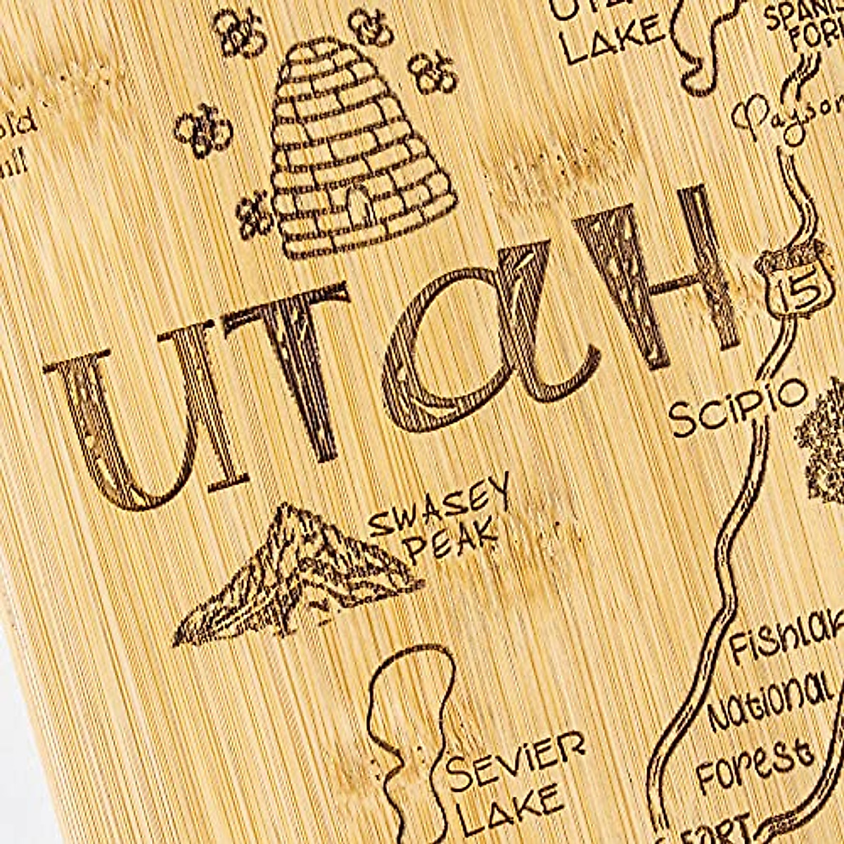 Totally Bamboo Destination Utah State Shaped Serving and Cutting Board, Includes Hang Tie for Wall Display