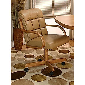 Caster Chair Company Casual Rolling Caster Dining Chair with Swivel Tilt in Honey Oak Wood with Buff Bonded Leatherette Seat and Back (1 Chair)