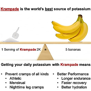 Krampade Electrolytes Powder Potassium Supplement - 2000 mg K+, >2X More Than Coconut Water | Cramp Relief and Prevention | Hydration Powder