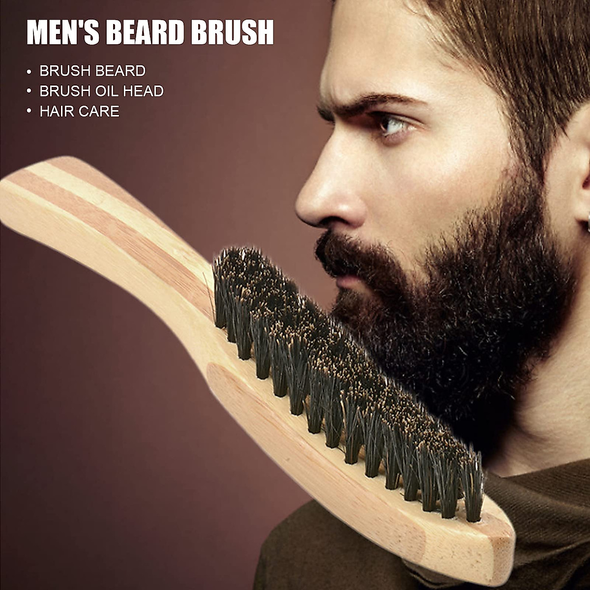 Beard and Moustache Brush,Beard Grooming Brushfor Men,Facial Hair Comb with Handle Straightens and Promotes