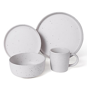 MTLWTL Dinnerware Sets, Dish Set for 4, 16 pieces Ceramic Plates and Bowls Set with Mugs, Microwave, Oven & Dishwasher Safe, White Speckled