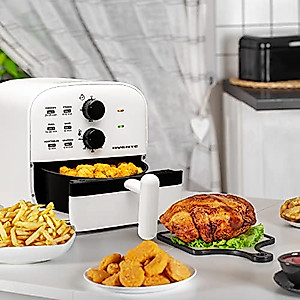 OVENTE Mini Air Fryer, 700W Power with 1 Liter Capacity, Indicator Lights, Adjustable Temperature & Timer, Perfect for Personal Use to Cook Healthy and Oilless Fry, Bake & Roast Food, White FAM21101W