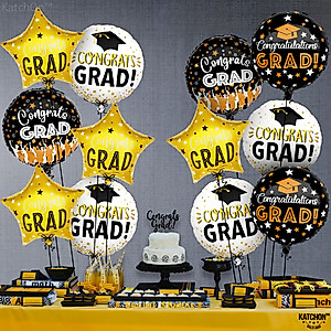 KatchOn, Congrats Grad Balloon Set - Big, 18 Inch, Pack of 12 | Congrats Grad Balloons, 2024 Graduation Party Decorations | Black and Gold Graduation Balloons, Graduation Decorations Class of 2024