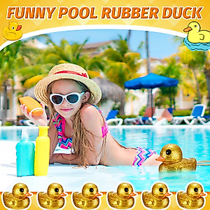 Honoson 6.89 Inch Giant Glitter Rubber Duck Big Glitter Rubber Duck Large Sparkly Duck Bath Toy with Squeaky Sound for Summer Baby Shower Birthday Party Favor Gift (Gold)