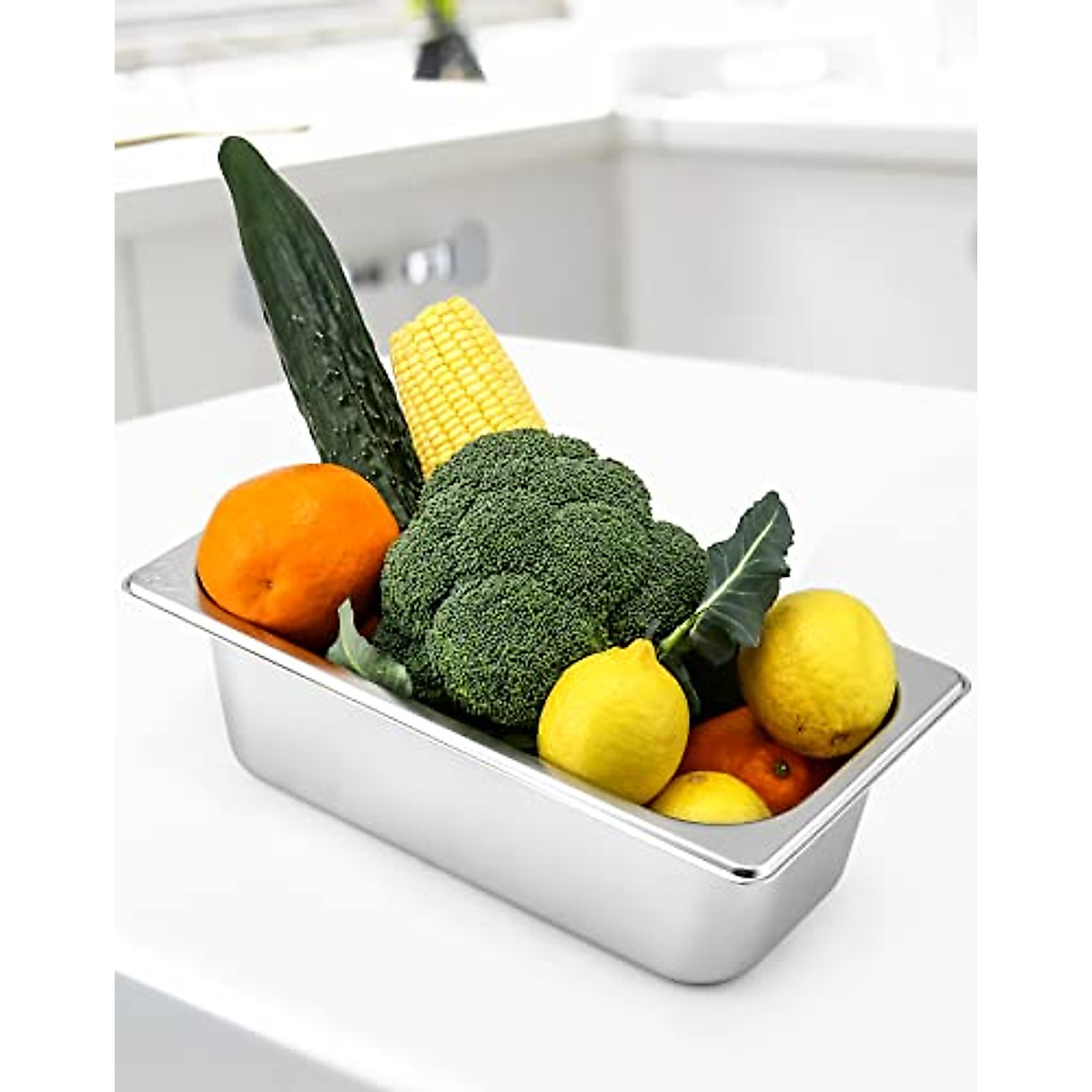 QWORK 1/3 Size Steam Table Pans, 6 Pack 4 Inch Deep 304 Stainless Steel Commercial Food Warmers, for Restaurants and Hotels, Anti-Clogging Table Steaming Pan