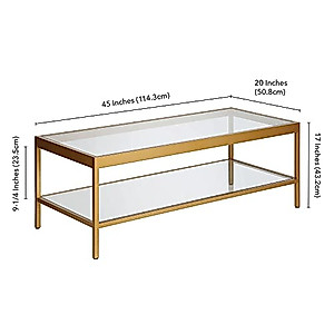 Henn&Hart 45" Wide Rectangular Rectangular Coffee Table in Brass, Modern Rectangular Coffee Tables for living room, studio apartment essentials