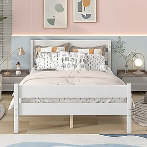 LostCat Full Size Bed Frame with Headboard and Footboard, Wooden Platform Bed Frame for Girls Boys,No Box Spring Needed/Easy Assembly, White