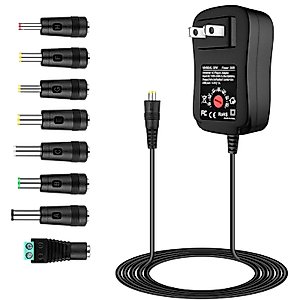 Universal AC Adapter, 30W Universal 3V 4.5V 5V 6V 7.5V 9V 12V AC/DC Adapter Switching Power Supply with 8 Selectable Adapter Head, for 3V to 12V Household Electronics - 2500mA Max