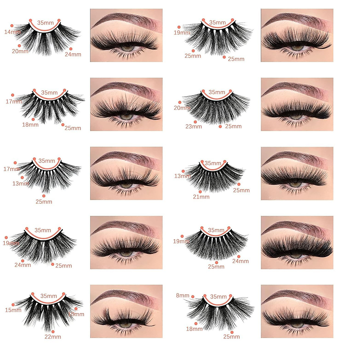 FARRED Wholesale 25mm Faux Mink Lashes, 50 Pairs 10 Styles, Bulk Long Dramatic 6D Fake Eyelashes Strip Volume Lashes, Synthetic False Eyelashes