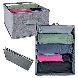 Wardrobe Clothes Organizer (16X12X8in)- 2 PCS Clothing Storage for Drawers & Closet- Sturdy Space-Saving Collapsible Fabric Storage- Large Jeans Bin with Compartments Pants, Sweaters XL, Grey
