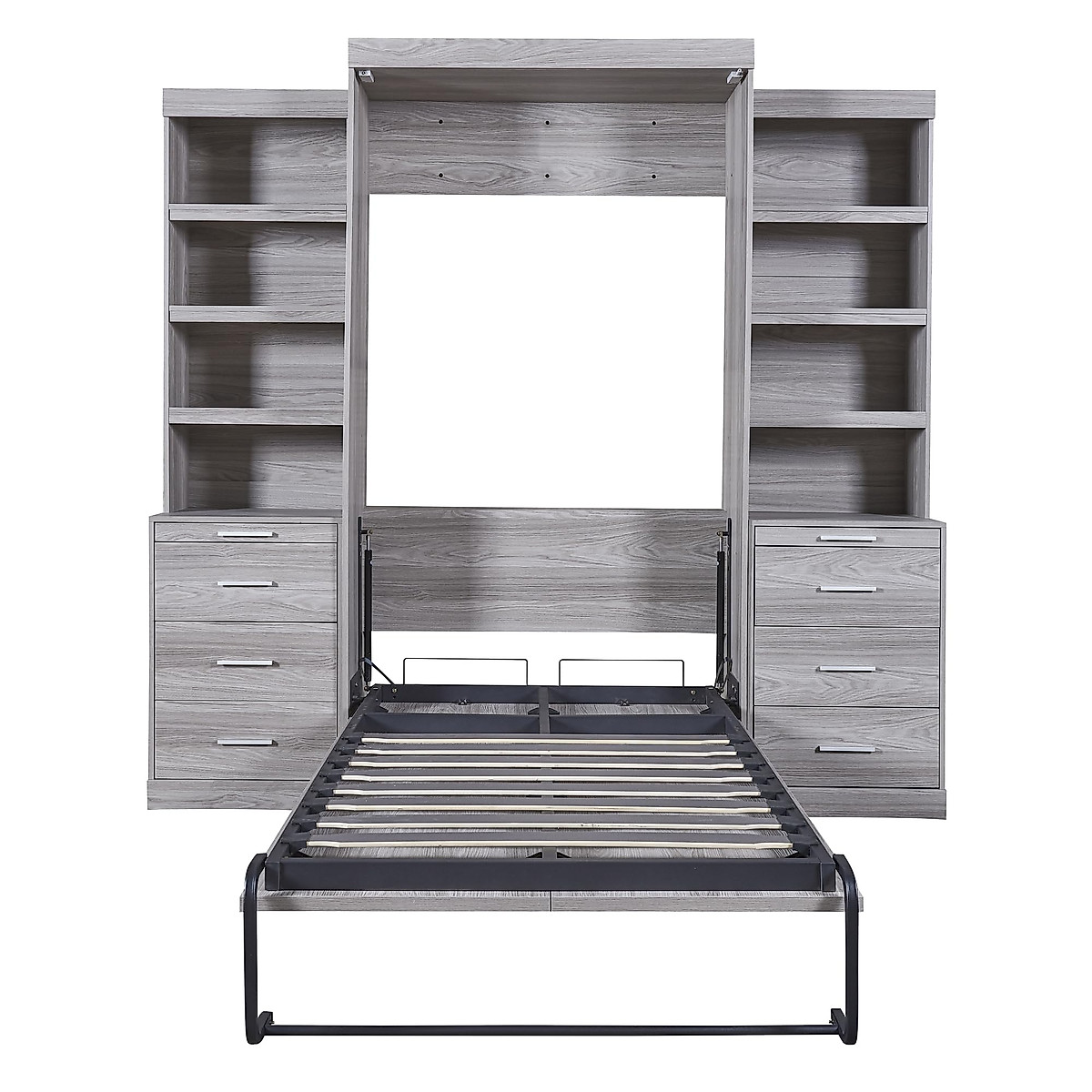 Unique Twin Size Murphy Bed with Storage Shelves and Drawers, Multiple Storage Bed Suitable for Guest Room, Office, Apartment